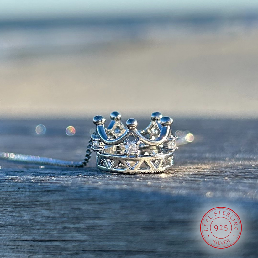 Princess Crown 925 Sterling Silver Zirconia Pendant Necklace – Just Bow ...
